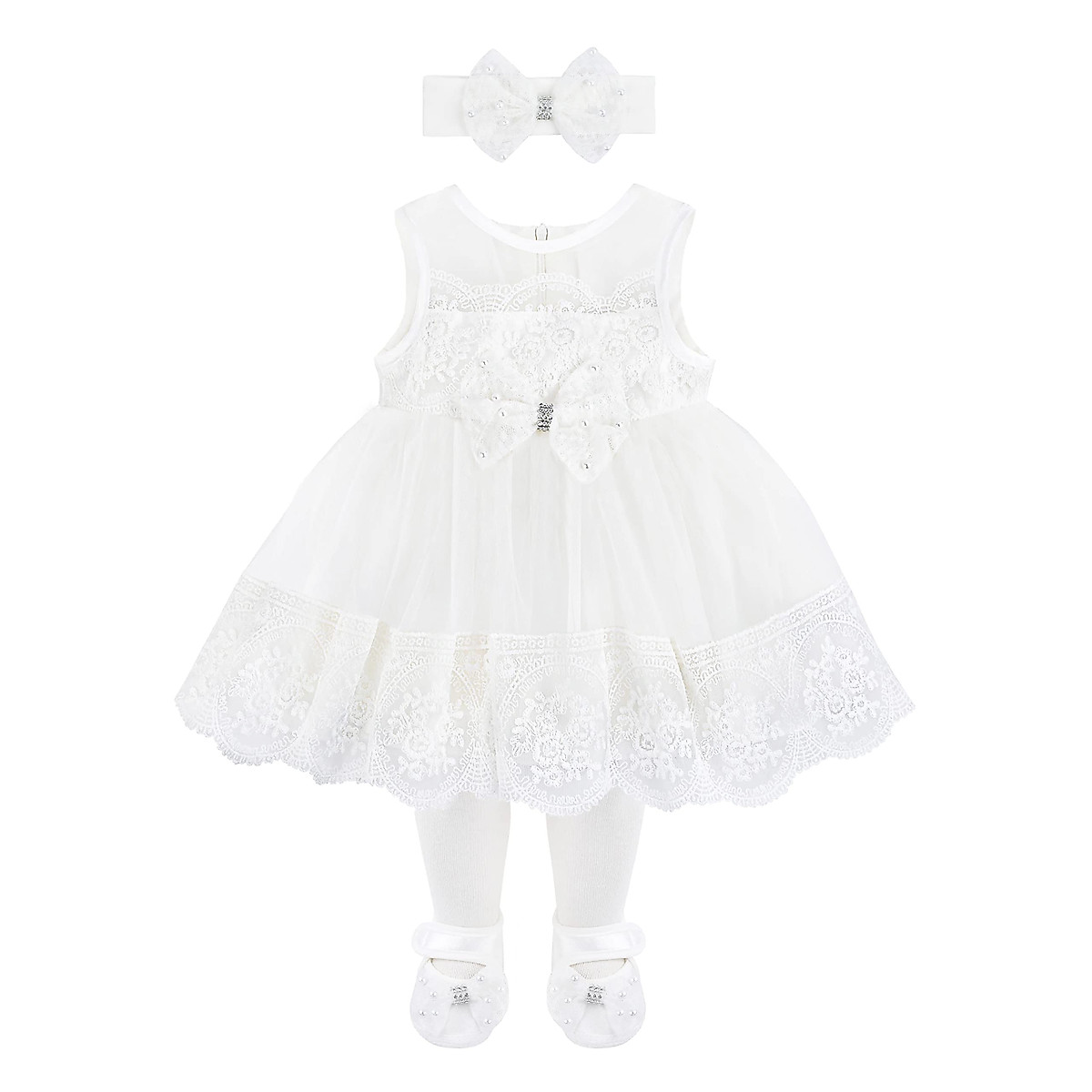 Taffy Baby Girl Christening Baptism Embroidered Dress Gown 6 Piece Deluxe Set 0-3 Months, White