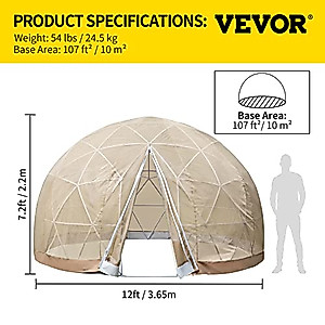 VEVOR 12FT Garden Dome Bubble Tent, Upgraded Geodesic Dome Greenhouse with Transparent TPU Cover and Polyester Gauze, Waterproof Garden Dome House Suitable for Patio and Dining Places