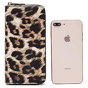 Nabegum Leopard Travel Wallet for Women Cheetah Cow Print Double Zipper Pocket Ladies Purse Large Capacity