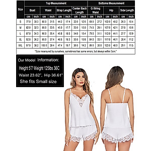 Avidlove Sleepwear Womens Lace Trim Pajamas Set Sexy Nightwear Lingerie Sleep Cami PJS Set with Short (White,S)