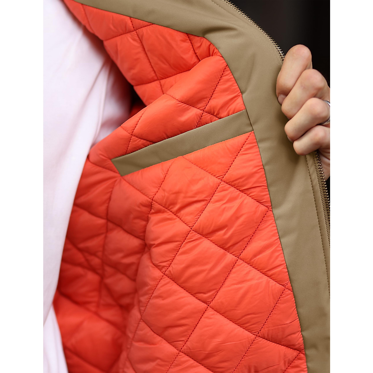 MAGCOMSEN Mens Bomber Jacket Fall Quilted Lining Lined Warm Jacket Full Zip Work Jackets Winter Casual Jacket Khaki XL