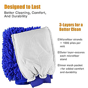 UYYE Chenille Car Wash Mitt of Car Interior and Exterior Accessories, Ultra Absorbent Microfiber Mitt for Cars, Trucks, SUV, Boat & Motorcycle, Blue（ 1-Pack, Extra Large