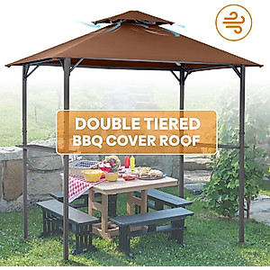 Grill Gazebo Replacement Canopy Roof, 5'x8' Outdoor BBQ Top, Double Tiered Shelter Cover Fit for Model L-GG001PST, L-GZ238PST (Brown)