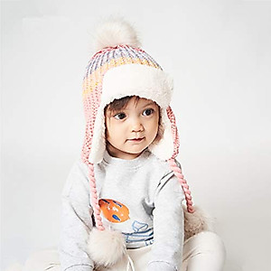 LLmoway Baby Girl Winter Hat Warm Earflap Beanie Fleece Lined Knit Cap Infant Pilot Pom Hat Pink