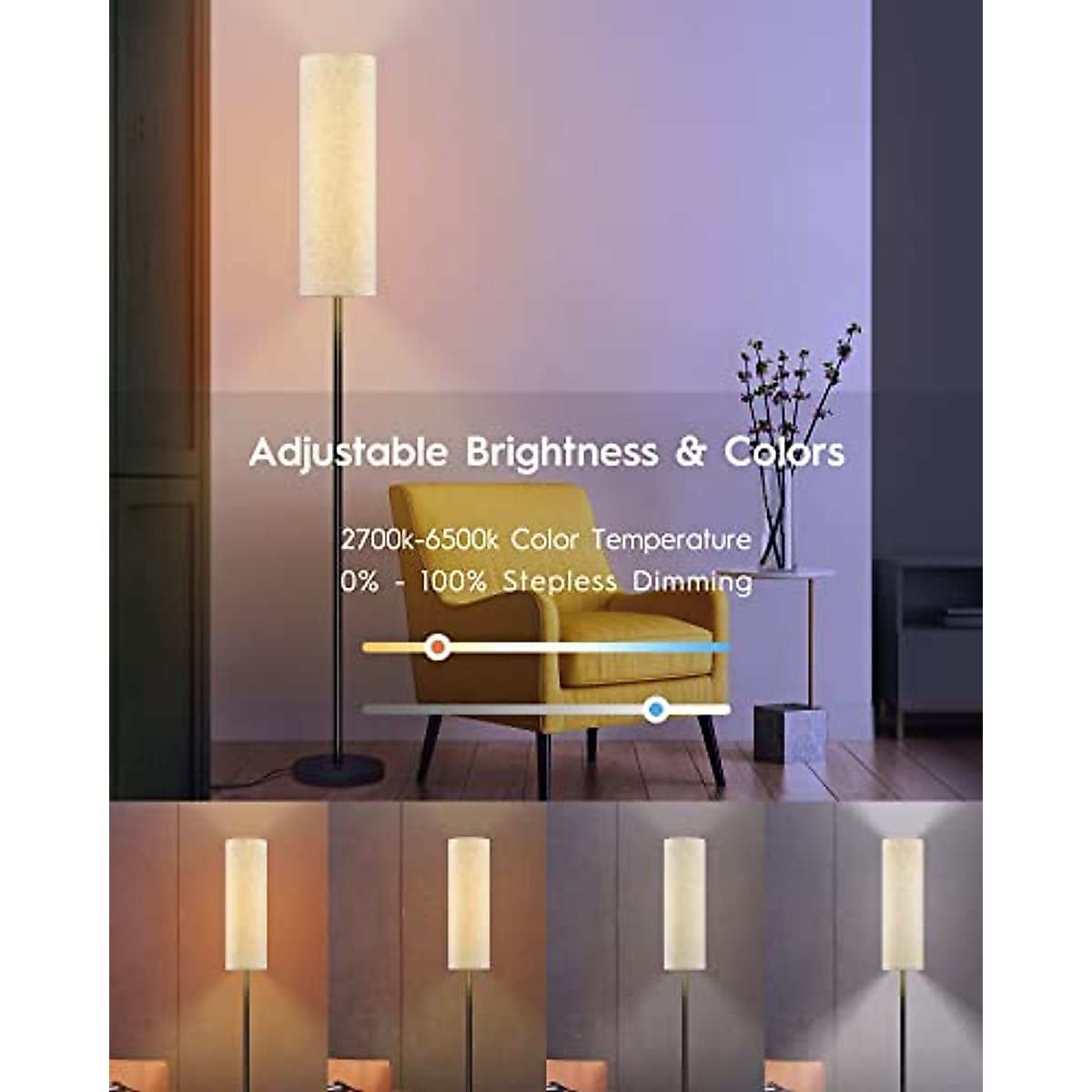 RGBWW Smart LED Floor Lamp for Living Room, Compatible with Alexa, Google Home, 69" Tall Modern Standing Lamp for Bedroom with Remote & WiFi APP Control, 2700k-6500k Corner Lamp with Linen Lampshade