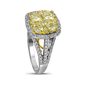 Dazzlingrock Collection 14kt White Gold Women's Round Yellow Diamond Cluster Engagement Ring 2-1/5 ctw
