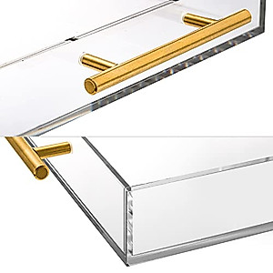 Lyellfe Acrylic Serving Tray with Gold Handles, 14 x 11 Inch Lucite Tray for Coffee Table, Spill-Proof Clear Food Serving Tray for Breakfast, Coffee, Cosmetic or Magazine