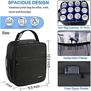 BOOEUDI Lunch box, Lunch Bag, lunch box for men, Reusable Portable Lunch Bag for Women, Durable Adults Tote Bag Lunchbox for Office, Work, Beach, Fishing, Picnic, Travel, Black