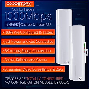 Wireless Bridge Point to Point Outdoor WiFi, Wireless Network Expansion Kit, Long Range High Speed 5G | 2 Units Bridge Kit Complete Pre-Configured - P2P 1000Mbps 5Km(2Pack)
