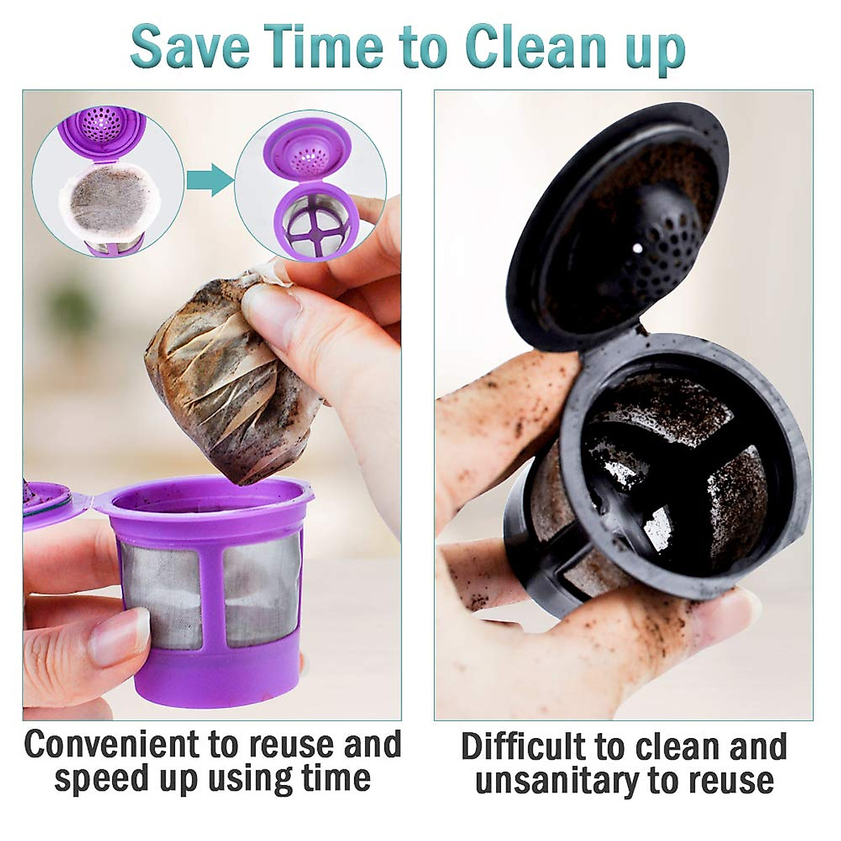 CAPMESSO Disposable Coffee Filters with Lid Kerig Paper Filter for Reusable Single Serve Pods Compatible with Keurg 2.0 & 1.0 Coffee Maker (White, 200)