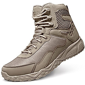 CQR Men's Military Tactical Boots, Lightweight 6 Inches Combat Boots, Durable EDC Outdoor Work Boots, No Zip Desert Sand, 13