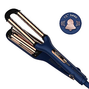 MIRACOMB Ion Titanium Deep Waver Smart Crimping Iron Hair Crimper, Digital Heat Settings, Auto Off, Dual Voltage, Royal Blue