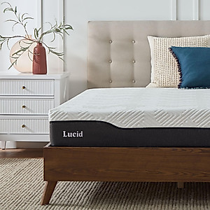 LUCID 10 Inch Hybrid Memory Foam Infused with Bamboo Charcoal and Aloe Vera-Encased Spring Support-Medium Firm Feel-Motion Isolation Mattress, California King, White