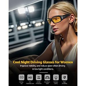 LVIOE Night Vision Pro Driving Glasses for Women Oval Anti Glare Polarized Astigmatism Yellow Glasses for Night Driving N010