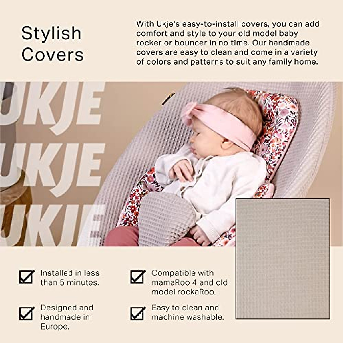 UKJE Liner Baby Rocker Cover - Compatible with 4moms MamaRoo 4 Old Model Before 2022 - Baby Swing Cover - Bouncer Cover - Made in EU - 100% Oeko-Tex Cotton - Cover Swing Bouncer - Taupe