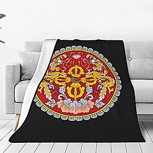 Emblem of Bhutan Blanket Throw Bedding Room Decor Flannel Blankets for Bed Sofa 80"x60"