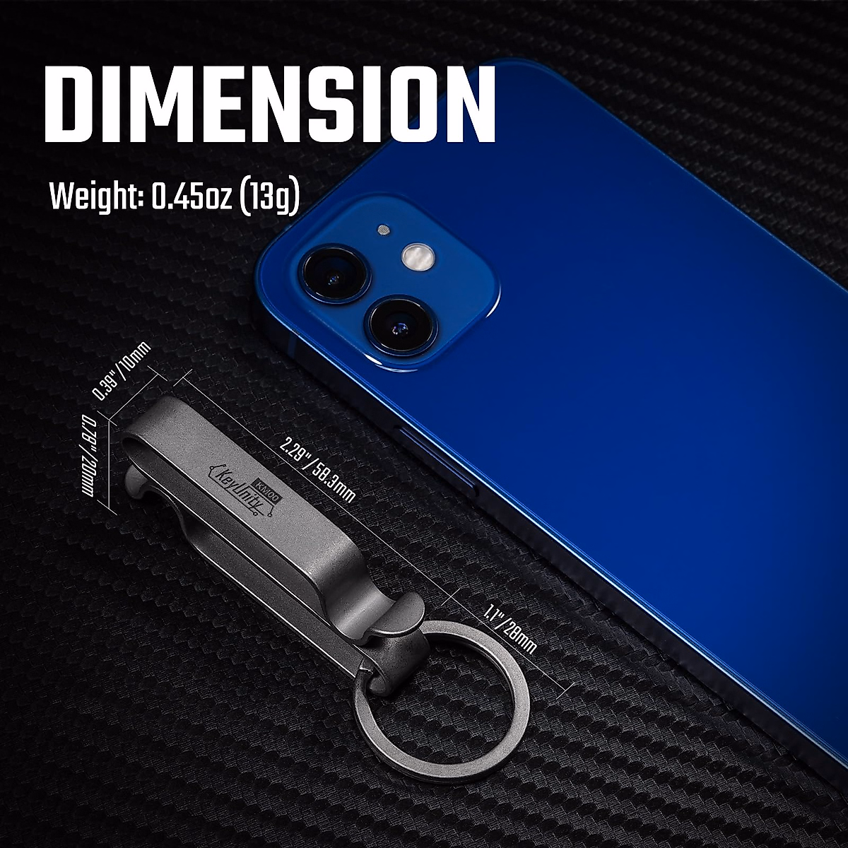 KeyUnity KM00 Titanium Belt Loop Keychain Clip Double Side Quick Release Key Holder with Detachable Key Ring (Stonewashed)