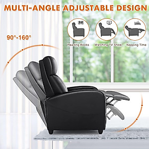 Sweetcrispy Living Room PU Leather Massage Winback Single Sofa Home Theater Adjustable Modern Reclining Chair with Padded Seat Backrest for Adults（Dark Black）