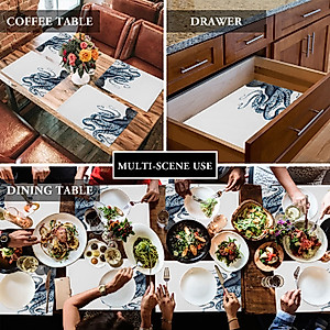 Octopus Placemats for Dining Table Set of 4, Nautical Sea Ocean Giant Octopus Tentacles Kraken Table Mats Stain Resistant Heat Insulation Non-Slip Washable Table Decoration for Kitchen, Blue