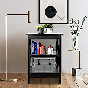 SUPER DEAL 3-Tier End Table with Storage Shelves Versatile X-Design Sofa Side Table for Living Room Bedroom Apartment Small Space, Black