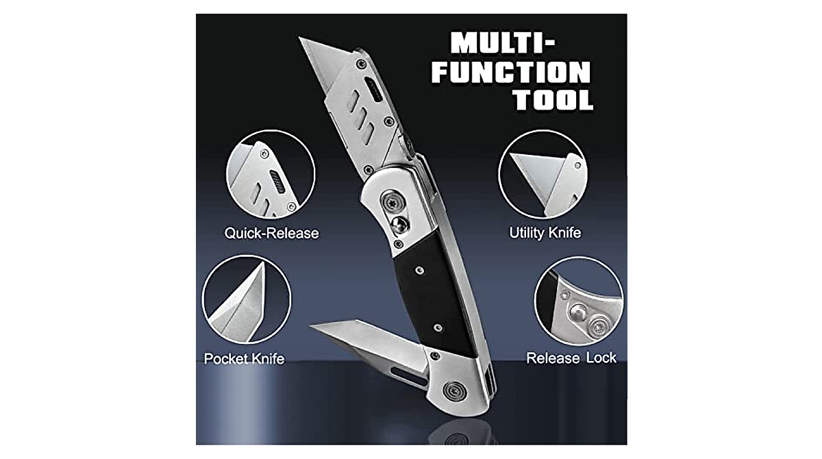 Folding Utility Knife with Sheath & 10 Blades