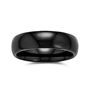 Personalized Simple Dome Black Couples Titanium Wedding Band Ring For Men For Women Comfort Fit 6MM Custom Engraved