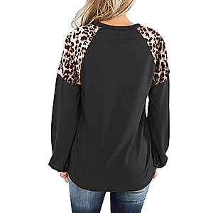 Black Leopard Print Tunic Tops for Women 2023 Fall Trendy Long Sleeve Shirts Plus Size Dressy Casual Animal Cheetah Crewneck Sweatshirts Fashion Outfits Clothes 2X XXL