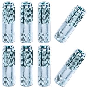 Swpeet 8Pcs 1/2 Inch Premium Zinc Plated Carbon Steel Concrete Knurled Drop in Anchors Assortment Kit, Expansion Screws Internal Forced Expansion Bolts for Solid Concrete