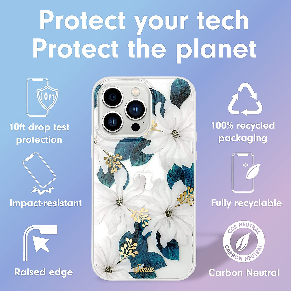 Sonix Phone Case for iPhone 13 Pro | 10ft Drop Tested | White Flower with Gold Foil | Delilah