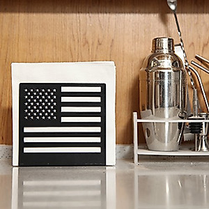 MyGift Black Metal Upright Napkin Holder for Table with American Flag Cut-out Design, Patriotic Dining Decor