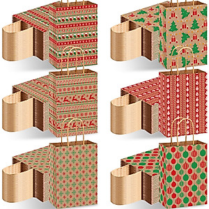 Fulmoon 120 Pieces Christmas Kraft Gift Bags Bulk Xmas Assorted Paper Gift Bags with Handle Holiday Christmas Gift Bags for Christmas Presents Xmas Party Favor Supplies Decor
