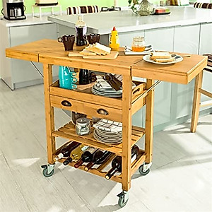 IRDFWH Extendable Kitchen Trolley Cart with 2 Folding Hinged Side Boards Removable Tray