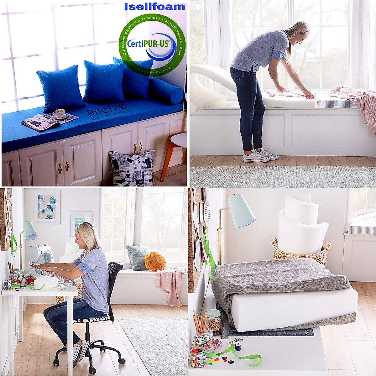 Isellfoam High Density Upholstery Foam 6 inches Height x 30 inches Width x 80 inches Length (Firm) Density 46ILD High Density Upholstery Foam Cushion CertiPUR-US Certified Foam, Made in USA