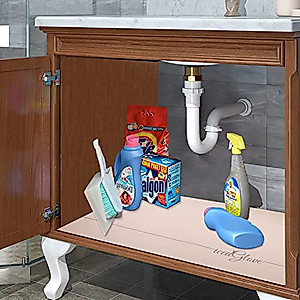 Under Sink Mat for Kitchen Waterproof ,34*22" Reusable Under Sink Mat Liner ,Absorbed Water,Rubber Backed,Non Slip,Quick Dry, can be Cropped,Durable Sink mat to Protect Cabinets, Machine Washable