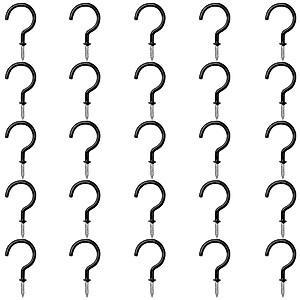 25 Pack Cup Hook Ceiling Hooks, 2.9 Inches, FineGood Vinyl Coated Screw-in Hanger for Indoor and Outdoor Use - Black