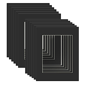 ZBEIVAN 11x14 Black Picture Mats with White Core Bevel Cut Frame Mattes for 8x10 Pictures - Pack of 12