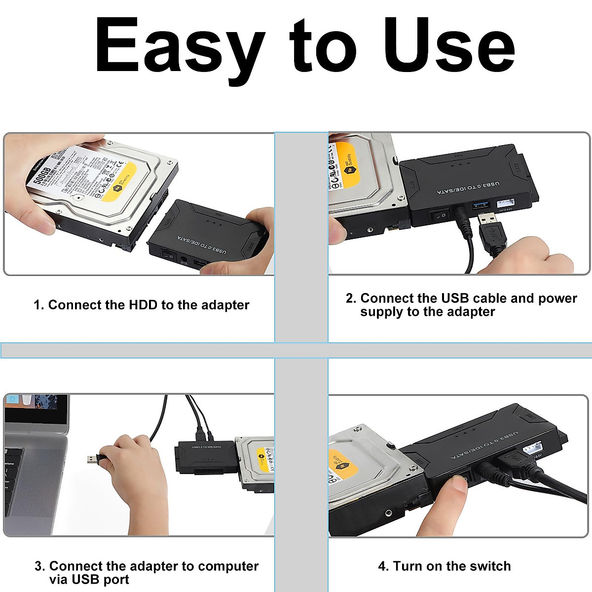 EYOOLD SATA IDE to USB 3.0 Adapter, External Hard Drive Reader USB + Type C Ultra Recovery Converter for Universal 2.5" 3.5" HDD/SSD CD/DVD Optical Drives