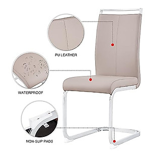 Baysitone Modern Dining Chairs Set of 4, Side & Kitchen Chairs with Silver Frame, Faux Leather Padded Seat High Back, for Dining, Kitchen & Living Room, Champagne