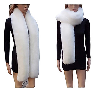 LDFWAY Long Men Women Faux Fur Collar Winter Warm Wrap Stole Scarf Shawl Shrug (White)
