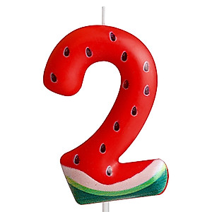 Cxryrzhe 2nd Birthday Candles Number 2 Red Watermelon Birthday Party Watermelon Theme for Baby Girl Boy Birthday Cake Topper Graduation Celebration Anniversary Wedding Dessert Fruit Party Decorations