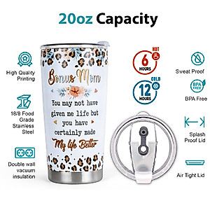 365fury Gifts For Bonus Mom From Son, Daughter - Best Bonus, Step Mom Ever Gifts - 20oz Tumbler w/Straw & Keychain - Christmas, Mothers Day, Birthday Gifts For Stepmom, Mother In Law, Boyfriend Mom