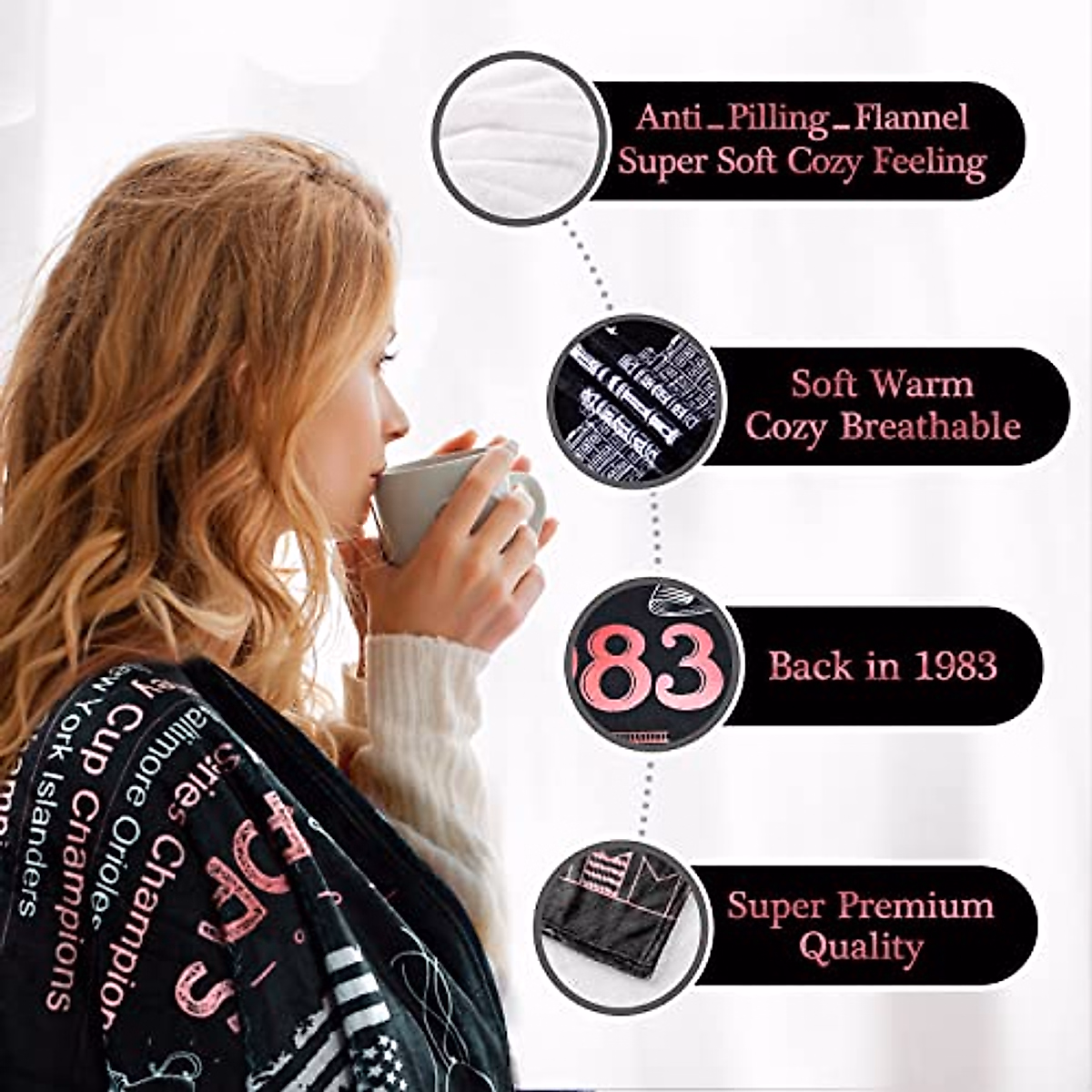 Happy 40th Birthday Gifts for Women Men Blanket 1983 40th Birthday Anniversary Weeding Decorations Turning 40 Year Old Bday Gift Idea for Wife Husband Mom Dad Back in 1983 Throw Blanket 60Lx50W Inch