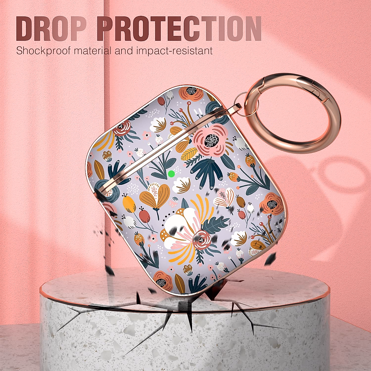 Maxjoy Case for AirPods 2&1, Flower Air Pod Case for Women Girls Cute Hard Protective iPods Cover with Keychain Compatible AirPod 2nd 1st Generation Wireless Charging Case, Floral