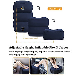 Inflatable Foot Rest for Air Travel, Airplane Footrest Adjustable Height Travel Foot Pillow Flyaway Kids Bed ,Portable Foot Rest Pillow for Kids & Adults on Plane,Car,Train,Office (Dark Blue)