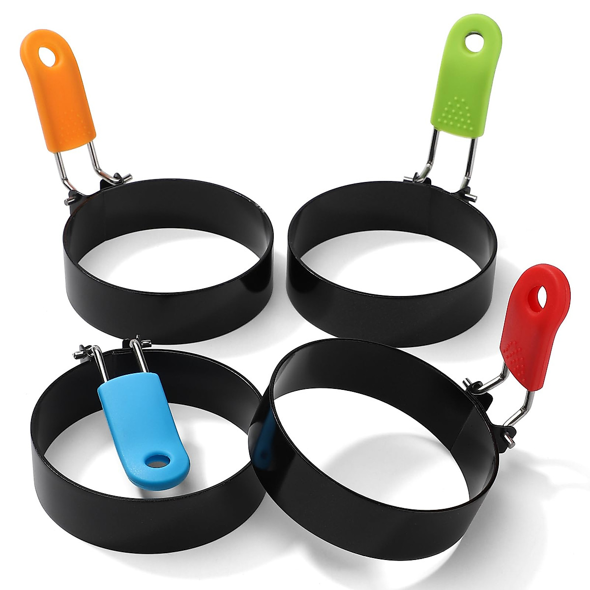 Biioistle Nonstick Egg Ring Stainless Steel Egg Cooking Ring with Anti-scald Handle Pancake Mold for Breakfast Sandwiches Egg Muffins,4Pcs (Style01)