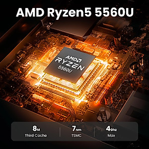 Beelink Mini PC AMD Ryzen 5 5560U(up to 4.0GHz) Mini Computer 16GB DDR4 RAM 500GB M.2 NVMe SSD Mini Desktop 4K@60Hz Triple Display Wifi6/BT5.2/USB3.2 for Office & Home