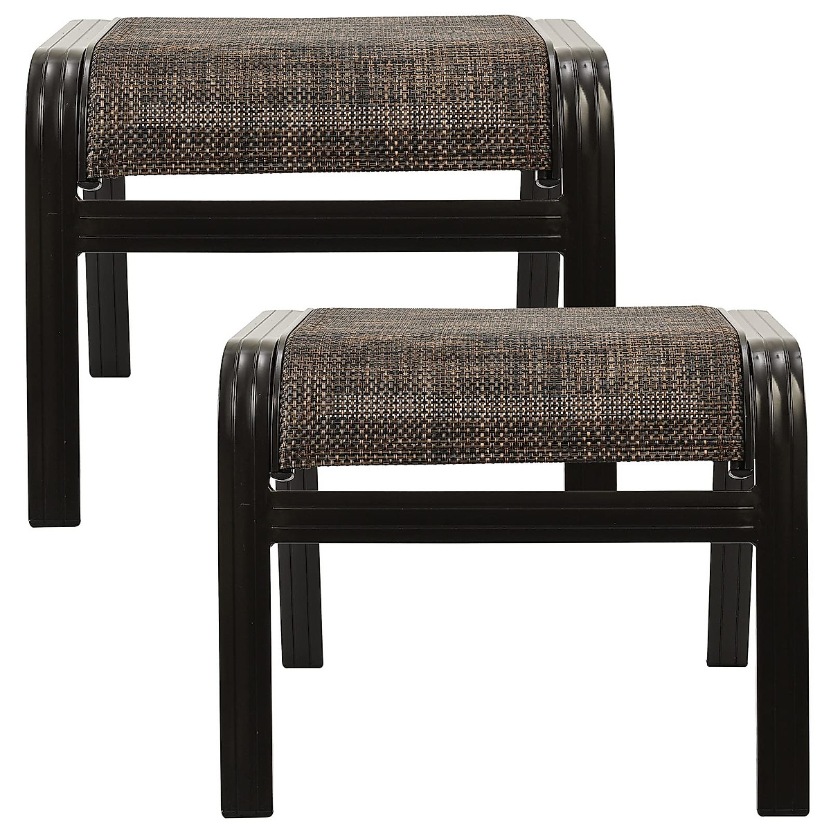 Deugold Outdoor Patio Foot Rest Ottoman Seat Textilene Portable Metal Footstool Portable Patio Chairs 2 Set Brown