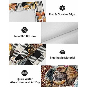 Outdoor Rug Carpet 5x8feet, Thanksgiving Retro Turkey Camping Area Rugs Soft Non-Shedding Non-Slip Floor Carpets Mat for Indoor Living Room,Bedroom Fall Harvest Pumpkin Buffalo Grid