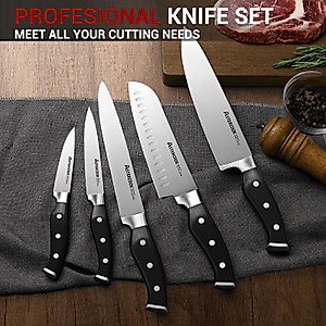 Knife Set, Astercook 15 Pcs Triple Rivet Kitchen Knife Set High Carbon Stainless Steel Knife Sets for Kitchen with Block, Dishwasher Safe, Black