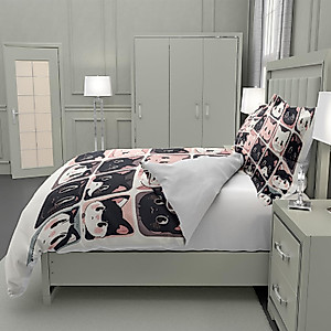 Lokaluo Cat Duvet Cover Twin Size 3D Printed Fat Cats Twin Duvet Cover Set White Pink Kitten Pattern Animal Theme Cat Lovers Bedding Set Room Decor 3 Pcs Comforter Cover with 2 Pillowcases